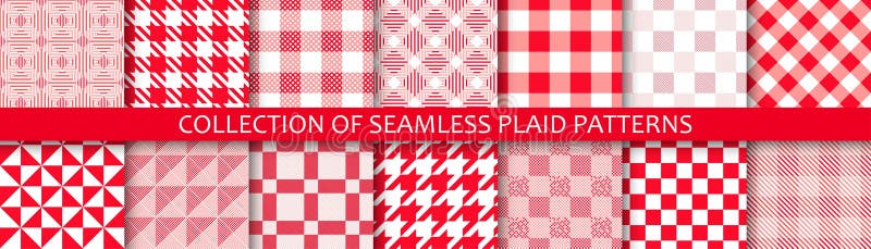 Collection of Seamless Textile Patterns - Red Geometric Design. Vector ...