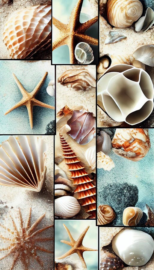 Collection of Seashells, Collage Stock Illustration - Illustration of ...