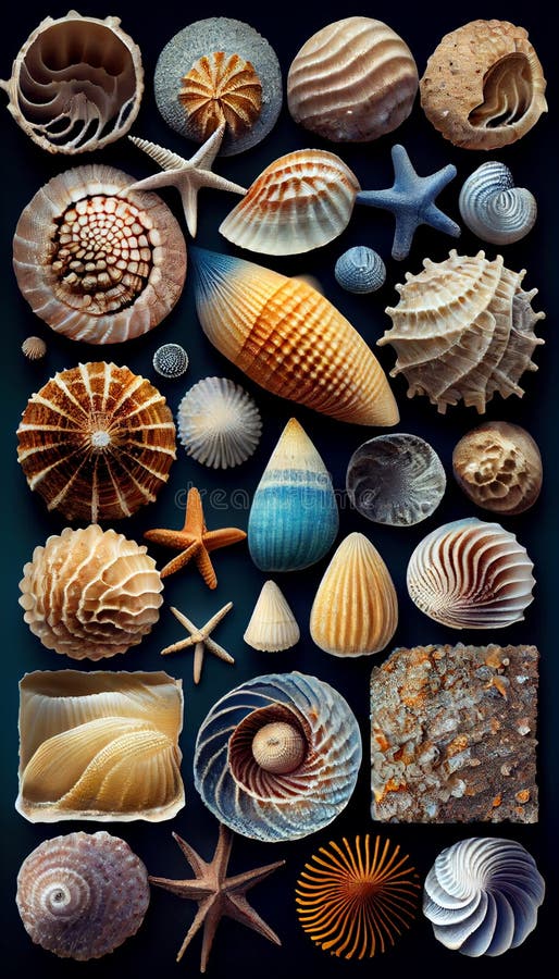Collection of Seashells, Collage Stock Illustration - Illustration of ...