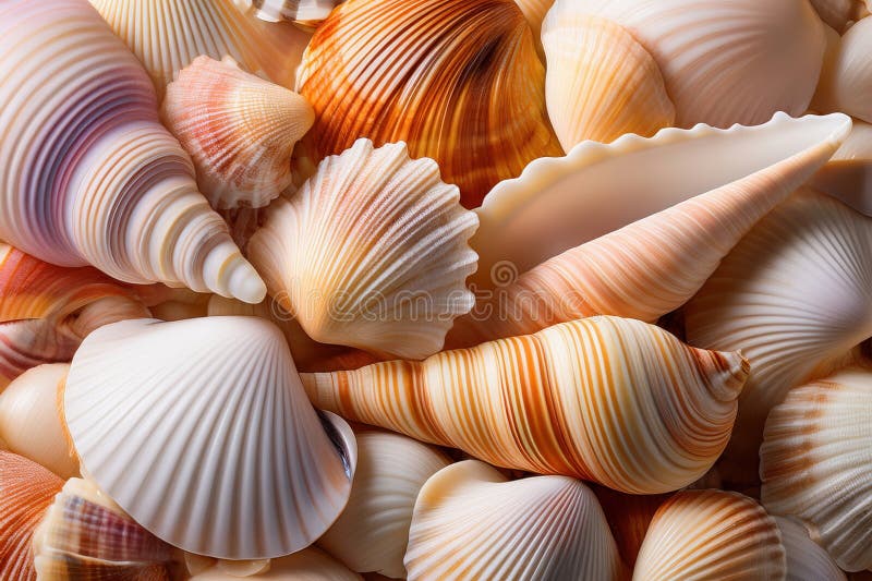 Seashells, Each with Unique Textures and Colors. the Shells are ...
