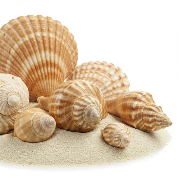 A Collection of Seashells, Including Spiral and Scallop Types, is ...