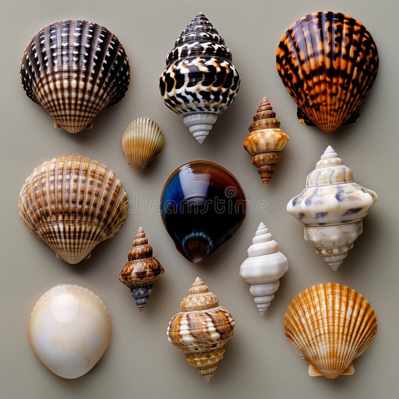 Collection of Seashells with Intricate Patterns on Sandy Background ...