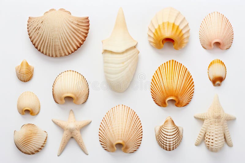 Collection of Seashells Isolated on White Background. Generative Ai ...