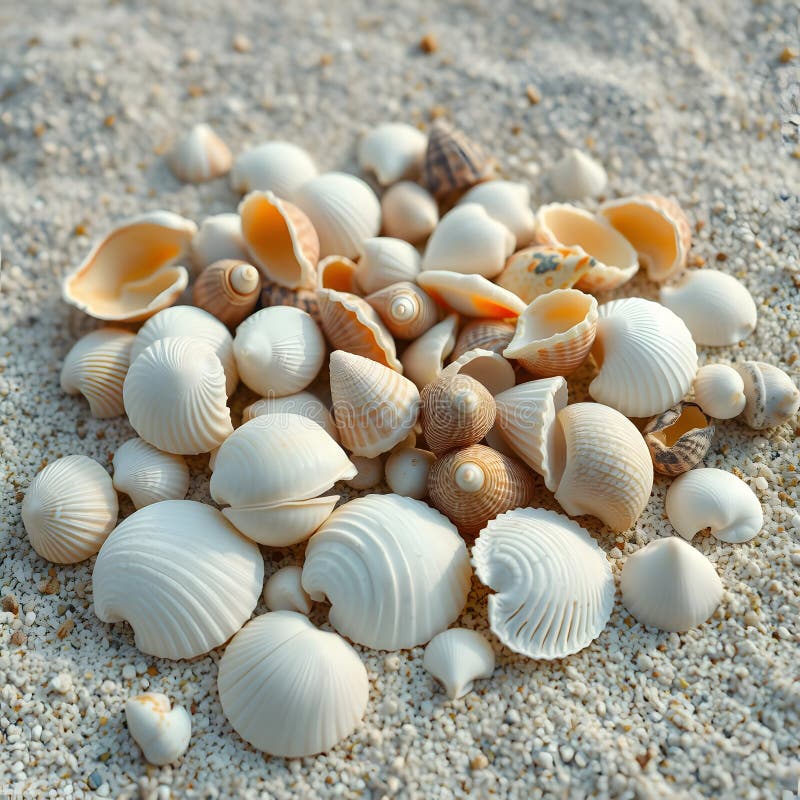 A Collection of Seashells on a Sandy Beach at Sunset Stock Photo ...