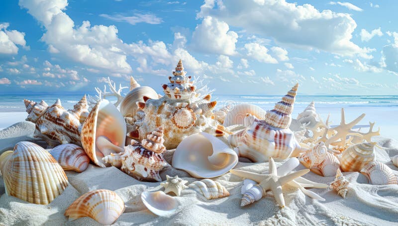 Collection of Seashells are Scattered on the Beach Stock Image - Image ...
