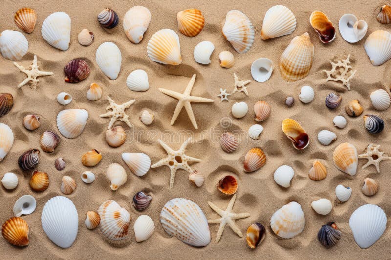 A Collection of Seashells Scattered on the Sand Stock Illustration ...