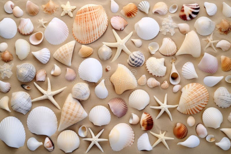 Collection of Seashells Spread Over a Sandy Surface Stock Image - Image ...