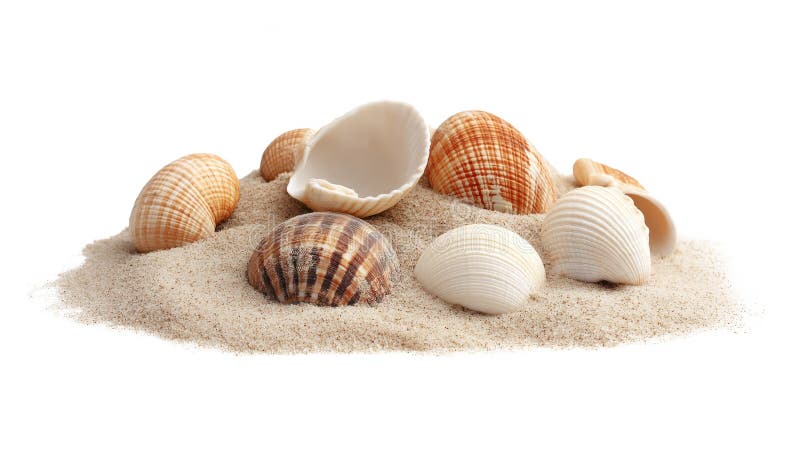 Collection of Seashells in Various Sizes, Colors Scattered on Sandy ...
