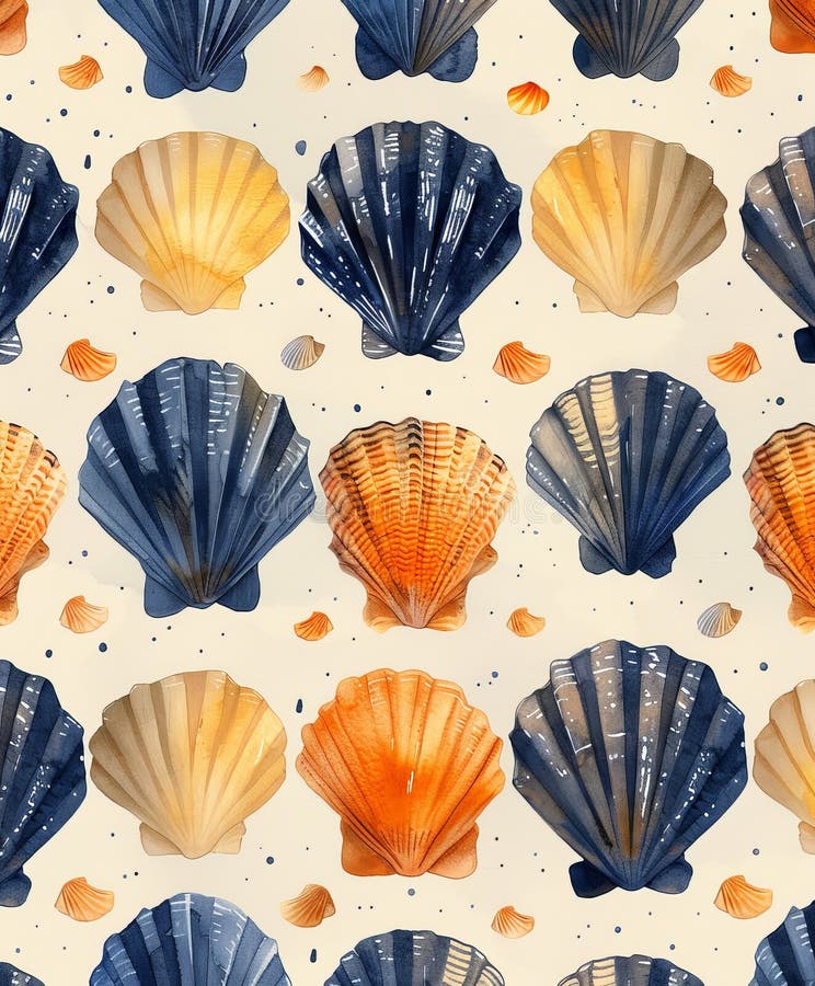 Watercolor Seashell Pattern on White Background Stock Illustration ...
