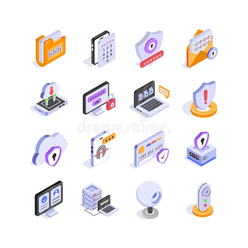 Mail, Protection and Security Vector Icons Set Cyber Computer Network ...