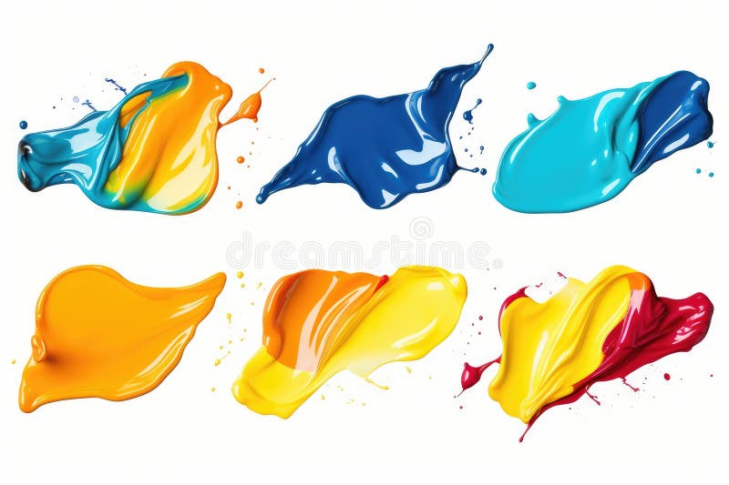 A Collection of Separated Paint Splashes Isolated on a White Background ...