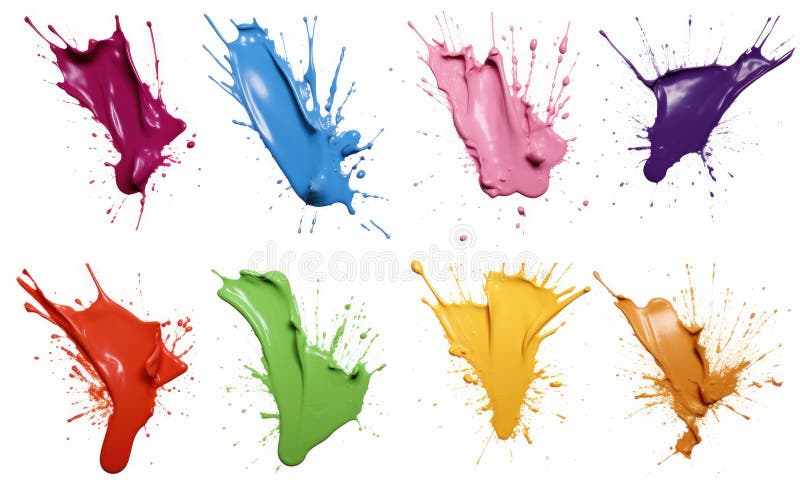 A Collection of Separated Paint Splashes Isolated on a White Background ...