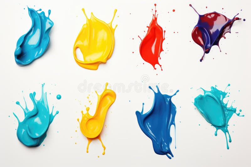 A Collection of Separated Paint Splashes Isolated on a White Background ...