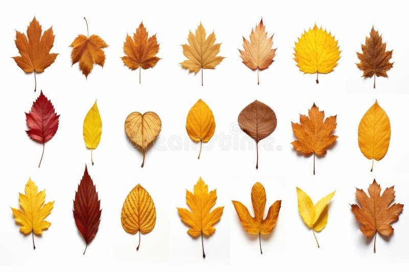 A Collection of Seperated Autumn Leaves Isolated on a White Background ...