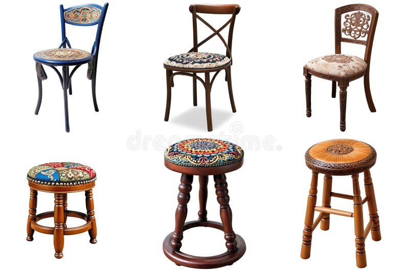 A Collection of a Series of Chairs and Stools with Different Designs ...