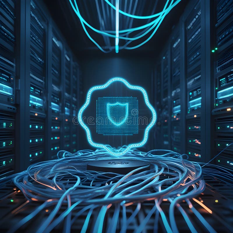 A Network of Servers Protected by a Shield, Symbolizing Security and ...