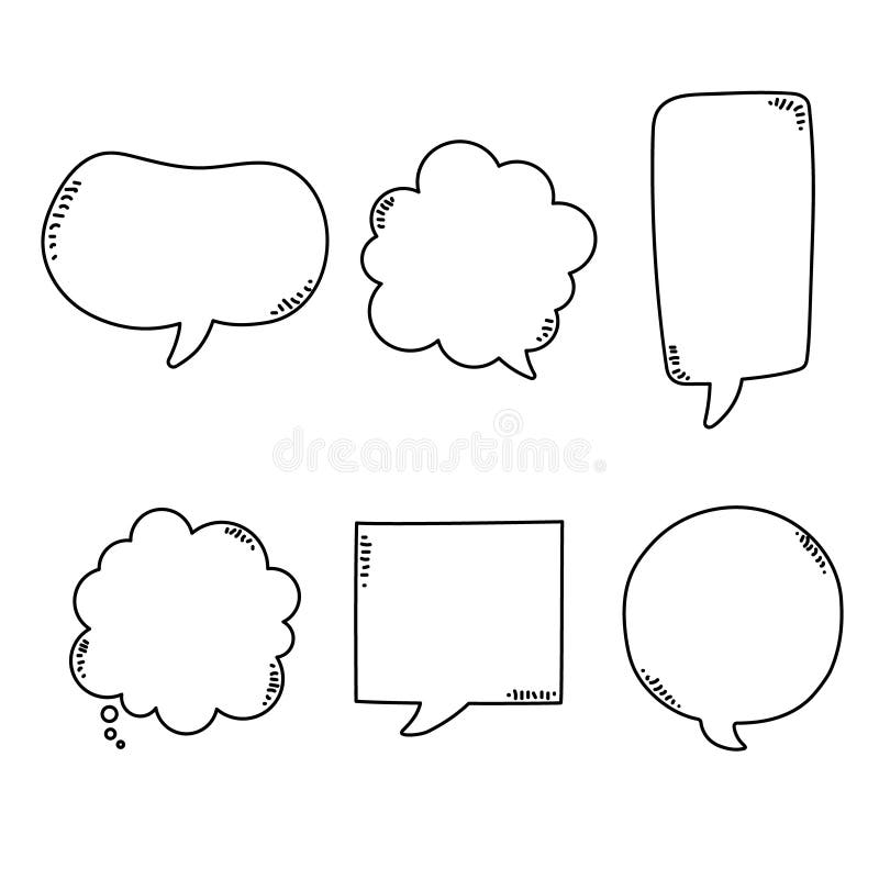 Collection Set of Blank Black and White Hand Drawing Speech Bubble ...