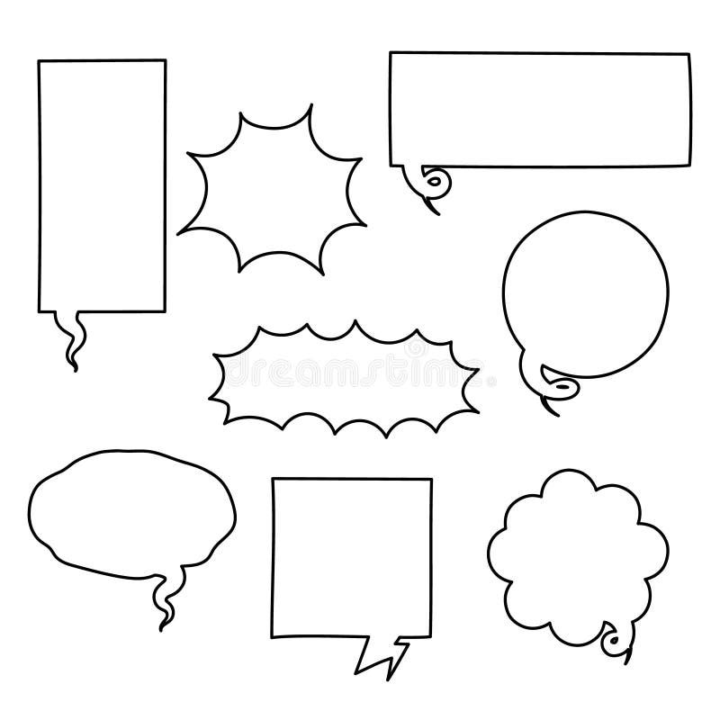 Collection Set of Blank Black and White Hand Drawing Speech Bubble ...
