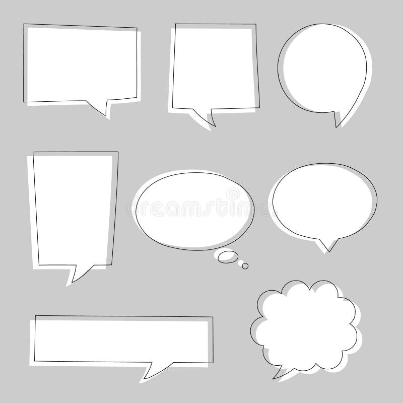 Collection Set of Blank Black and White Hand Drawing Speech Bubble ...