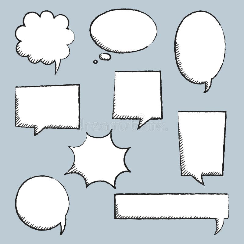 Collection Set of Blank Black and White Hand Drawing Speech Bubble ...