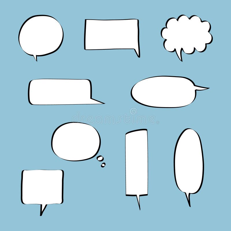Collection Set of Blank Black and White Hand Drawing Speech Bubble ...