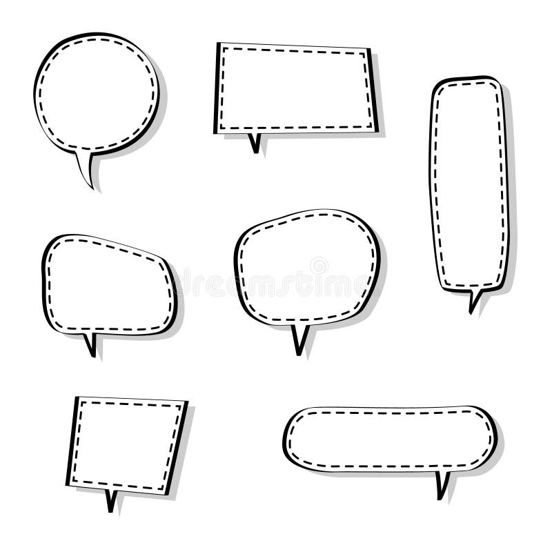 Collection Set of Blank Black and White Hand Drawing Speech Bubble ...