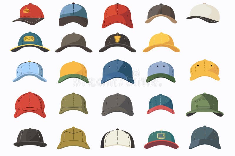 Collection Set of Caps and Hats Top View Isolated Illustration Stock ...