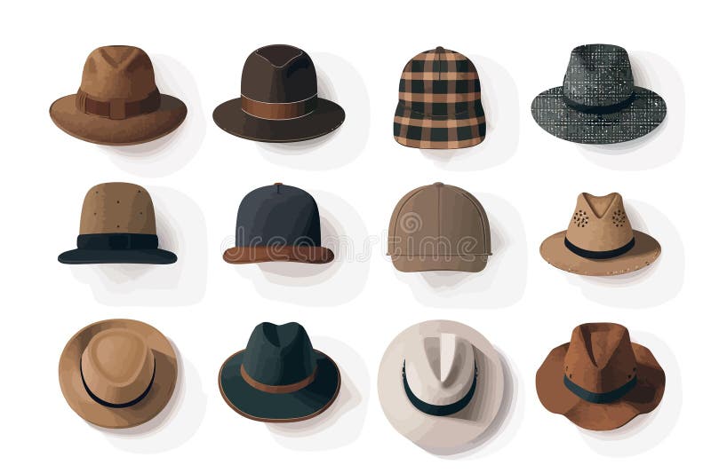 Collection Set of Caps and Hats Top View Isolated Illustration Stock ...