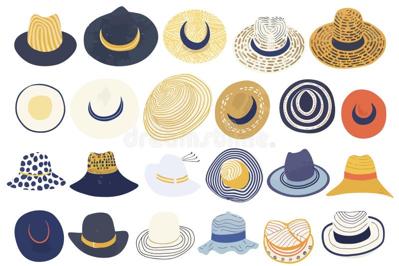 Collection Set of Caps and Hats Top View Isolated Illustration Stock ...