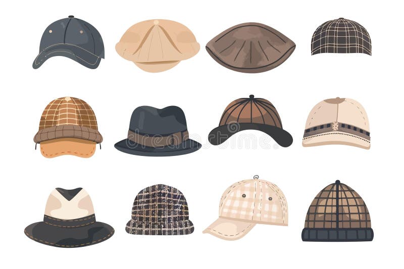 Collection Set of Caps and Hats Top View Isolated Illustration Stock ...
