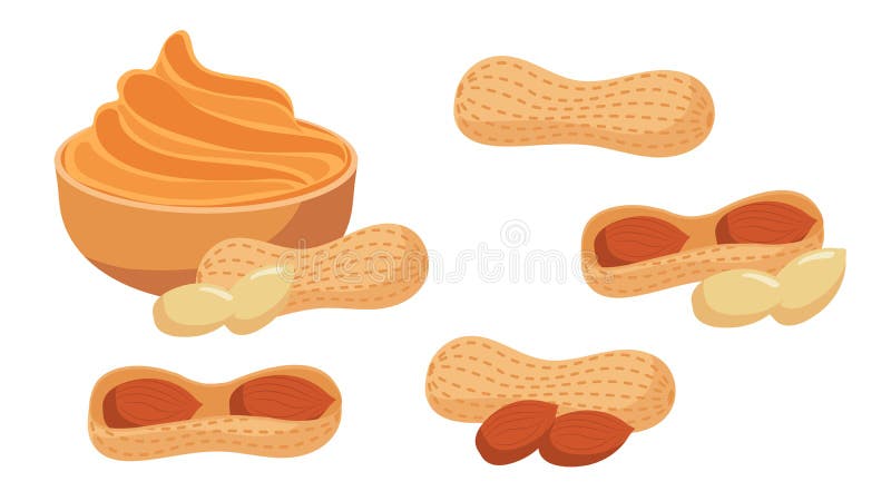 Collection Set of Cartoon Food Peanut and Peanut Butter Stock Vector ...