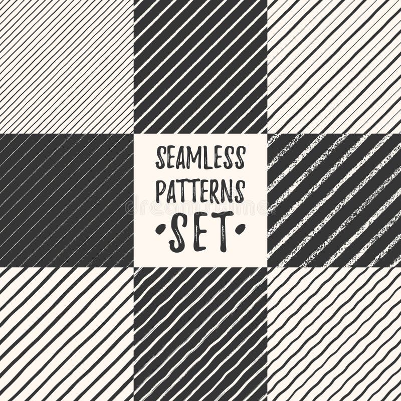 Ð¡ollection of Hand Drawn Striped Diagonal Seamless Patterns Stock ...