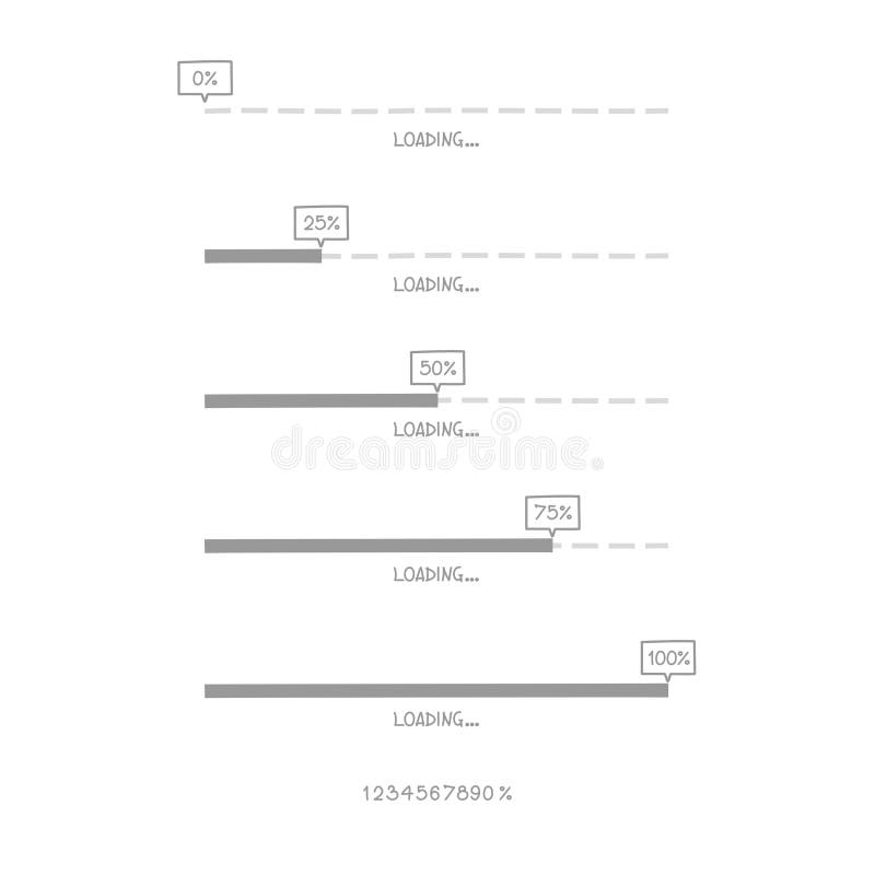 Collection Set of Cute Doodle Hand Draw Loading Process Progress ...