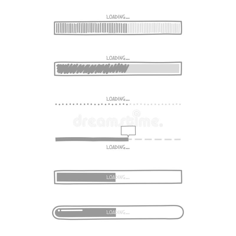 Collection Set of Cute Doodle Hand Draw Loading Process Progress ...