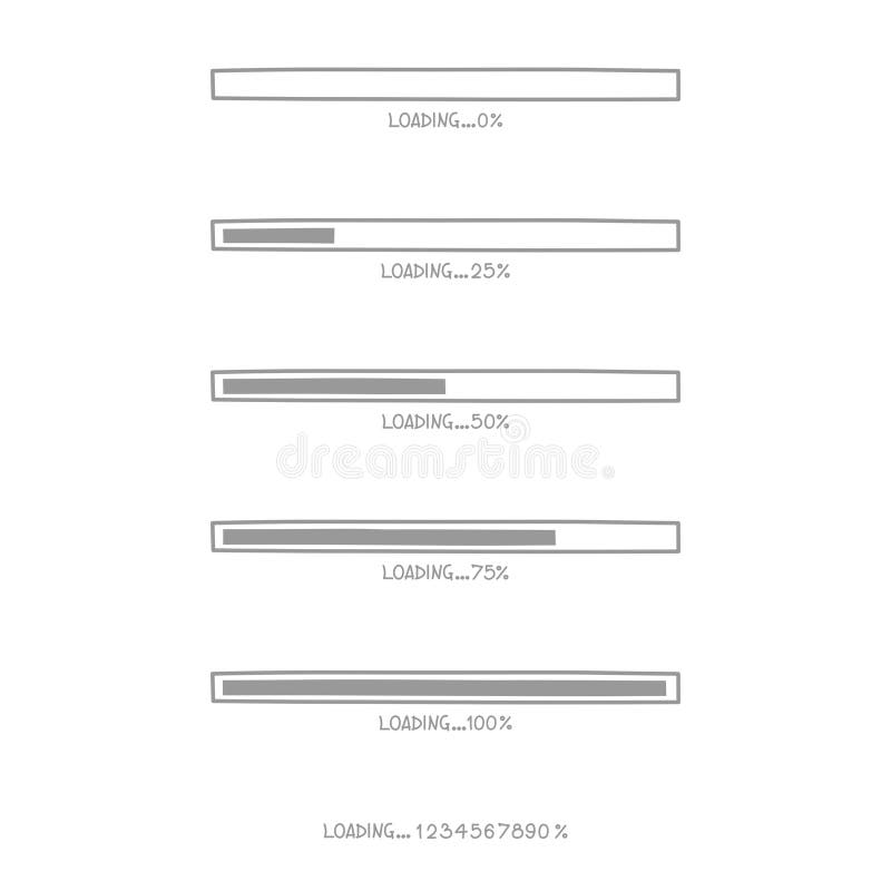 Collection Set of Cute Doodle Hand Draw Loading Process Progress ...