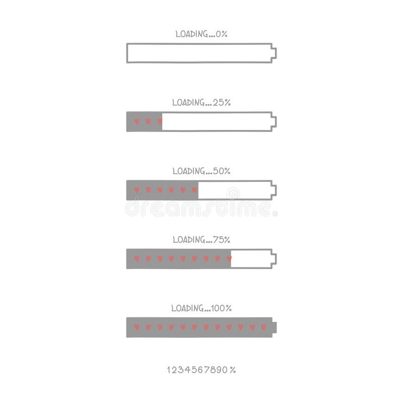 Collection Set of Cute Doodle Hand Draw Loading Process Progress ...