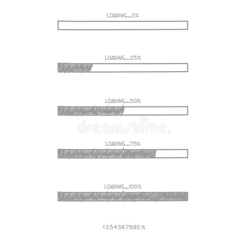 Collection Set of Cute Doodle Hand Draw Loading Process Progress ...