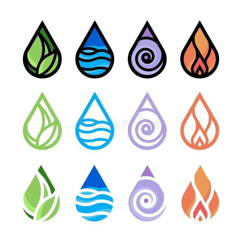 Collection Set of 4 Elements Nature Symbol - Fire Earth Water and Air ...