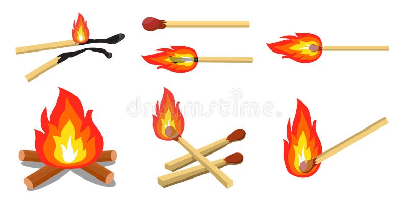 Collection Set of Fire Matches Stock Vector - Illustration of cartoon ...