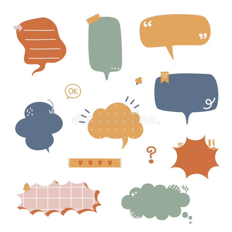Collection Set of Frame Border, Blank Speech Bubble Balloon, Think ...