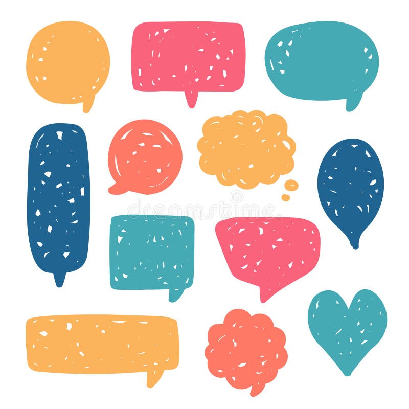 Collection Set of Blank Black and White Hand Drawing Speech Bubble ...