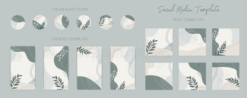 Collection Set of Hand Drawn Abstract Organic Shape Social Media Post ...