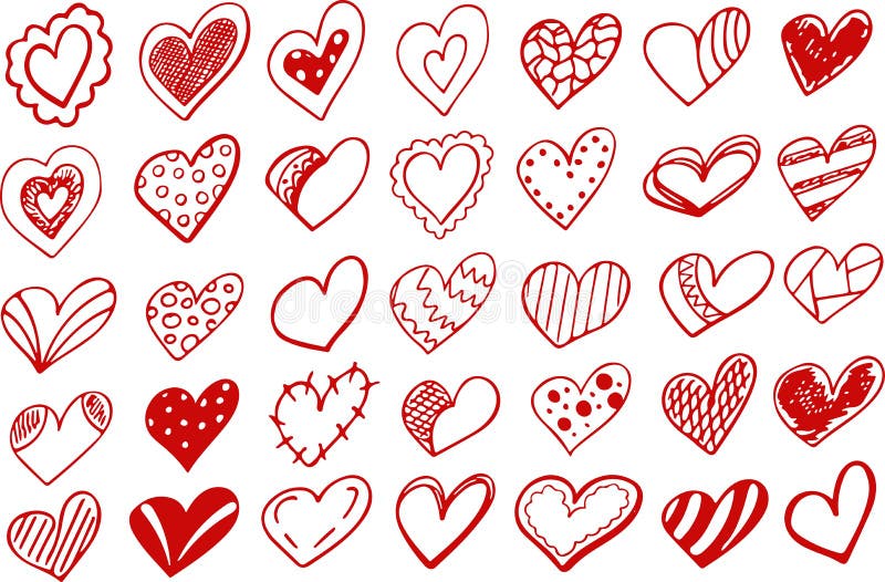 Collection Set of Hand Drawn Red Doodle Scribble Hearts Isolated on ...