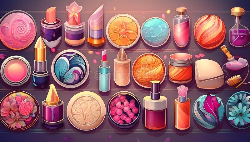 10 Collection Set of Items Cosmetics on Digital Art Concept Stock ...