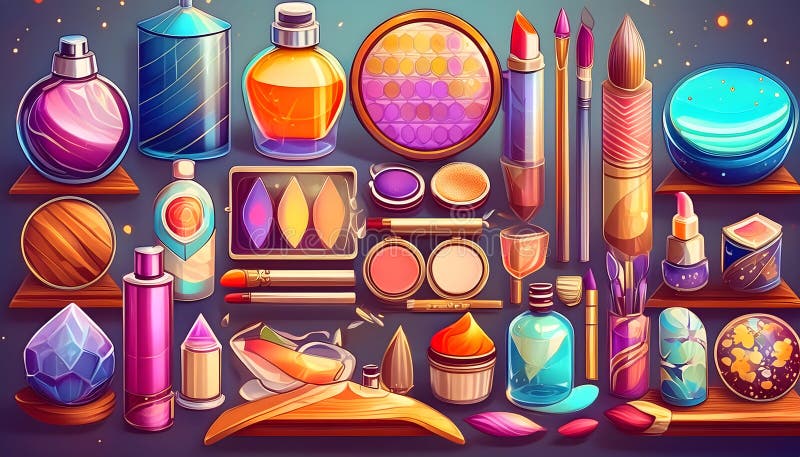 10 Collection Set of Items Cosmetics on Digital Art Concept, Generative ...