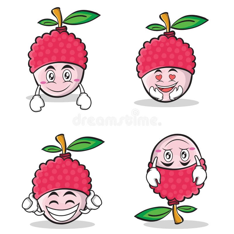 Collection Set Lychee Cartoon Character Style Stock Vector ...