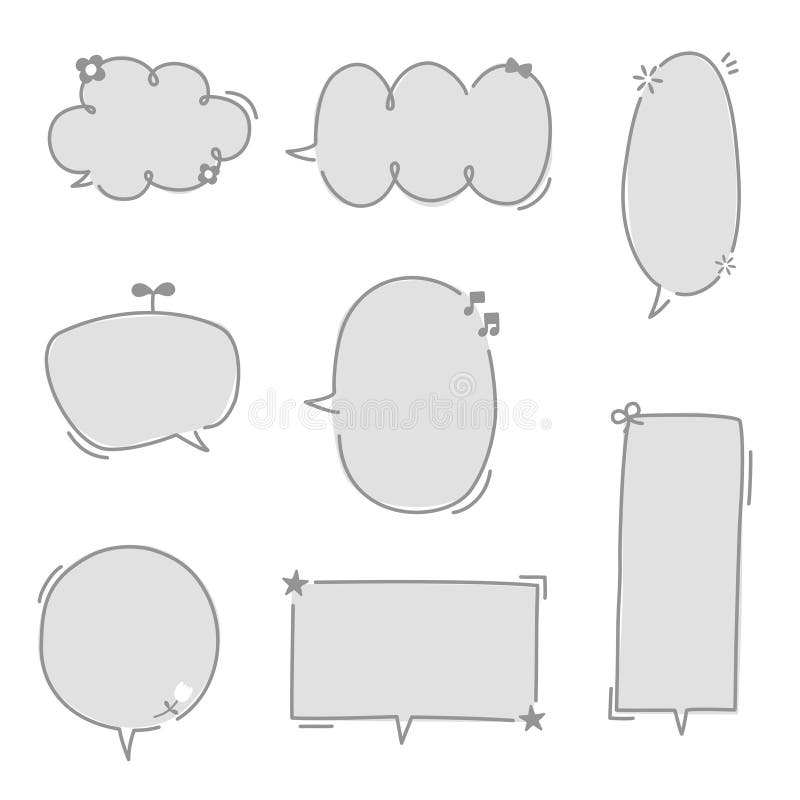 Collection Set of Minimal Doodle Hand Draw Speech Bubble Balloon, Think ...