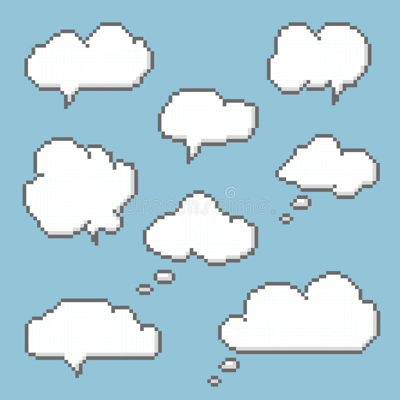 Collection Set of Retro Game 8bit Cloud Pixel Speech Bubble Balloon ...