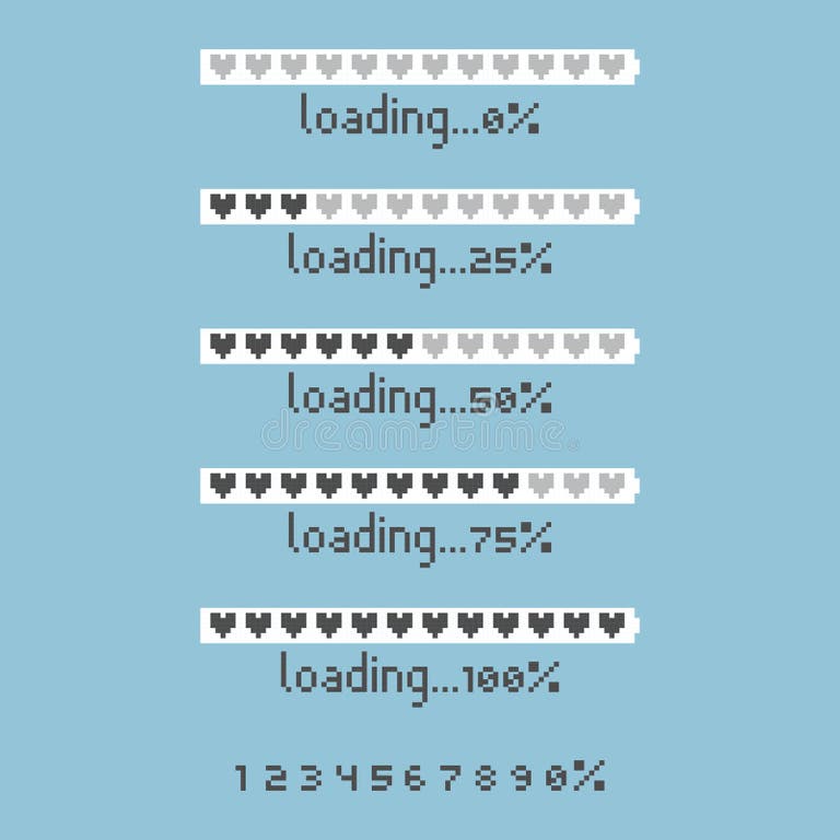 Collection Set of Retro Game 8bit Pixel Art Loading Process Progress ...