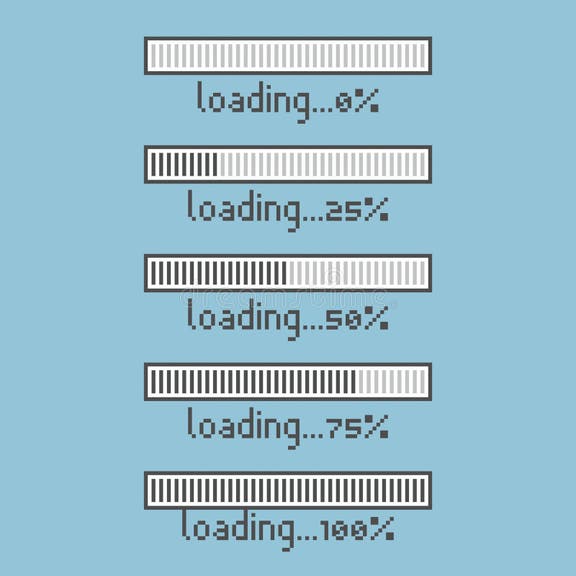 Collection Set of Retro Game 8bit Pixel Art Loading Process Progress ...